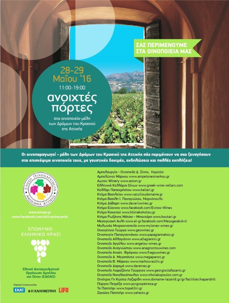 Ανοιχτές πόρτες στα οινοποιεία - μέλη των Δρόμων του Κρασιού της Αττικής